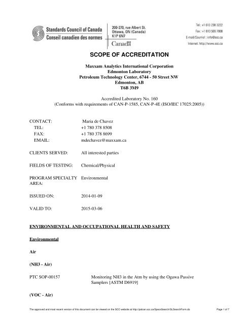 scope of accreditation - Accredited Laboratories - Standards Council ...