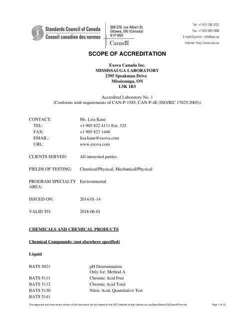 scope of accreditation - Accredited Laboratories - Standards Council ...