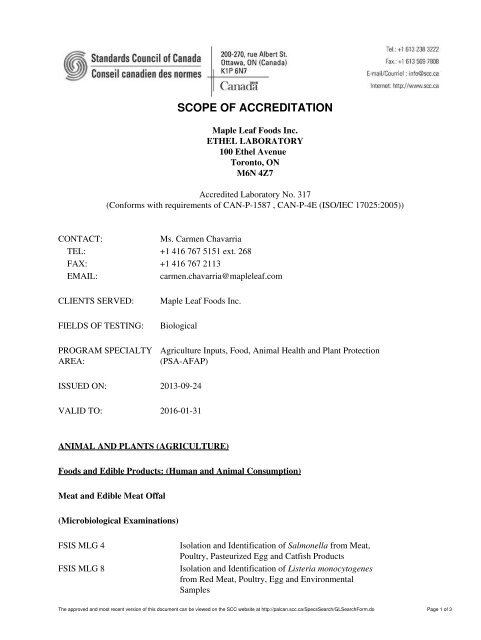 scope of accreditation - Accredited Laboratories - Standards Council ...