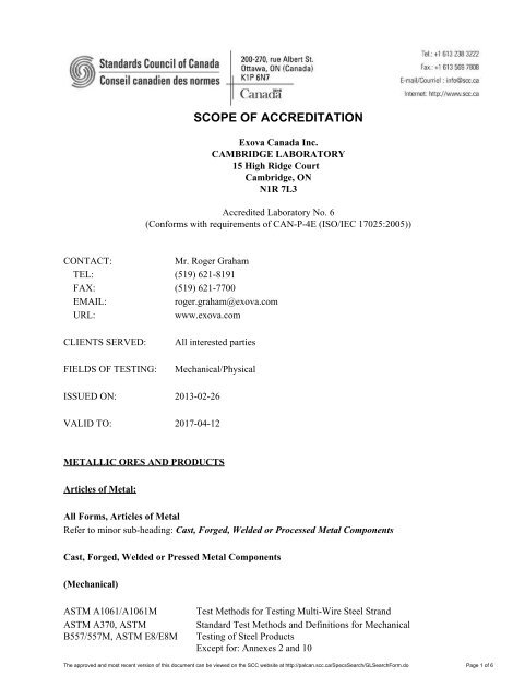 scope of accreditation - Accredited Laboratories - Standards Council ...