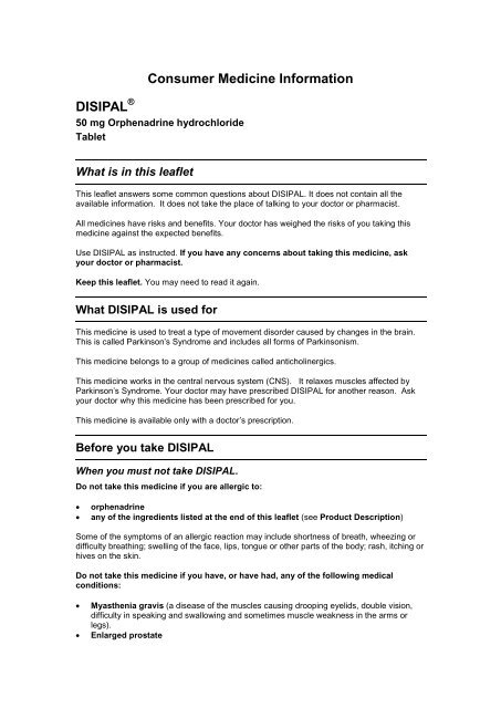 Consumer Medicine Information DISIPAL - Medsafe