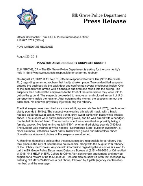Press Release - Elk Grove Police Department