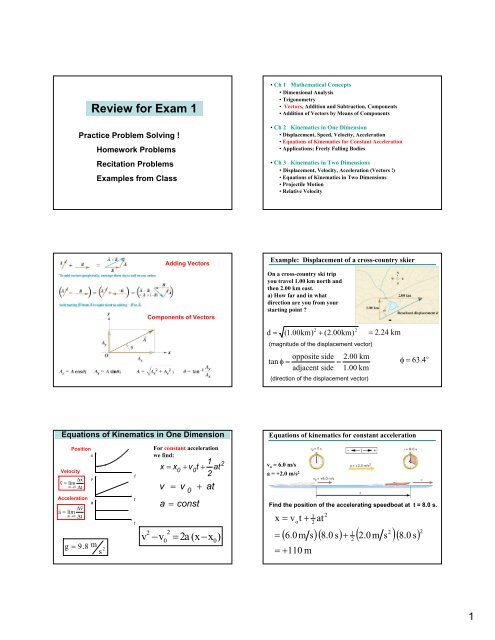 Review for Exam 1 - UCF Physics