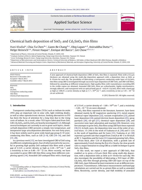 Chemical bath deposition of SnO2 and Cd2SnO4 thin films