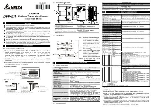 DVP-EH DVP04PT-H Platinum Temperature Sensors Instruction Sheet