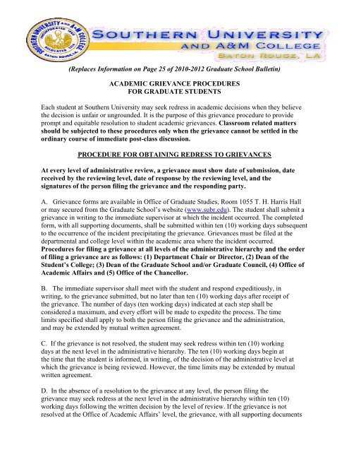 academic grievance form for graduate students