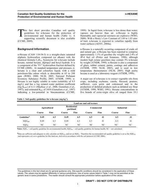 n-Hexane factsheet - CCME