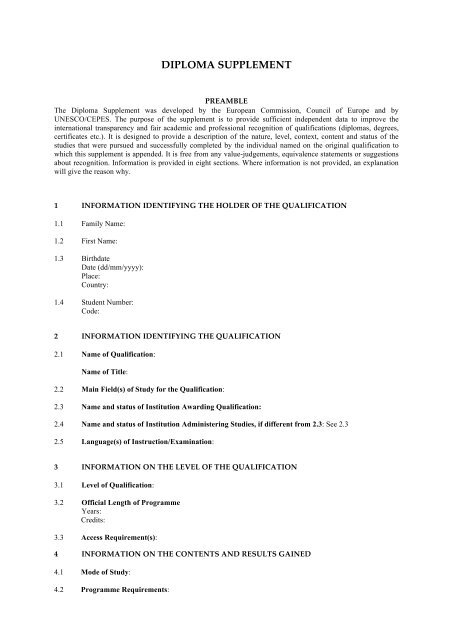 DIPLOMA SUPPLEMENT - Indire