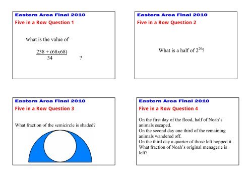 5 in a Row Questions - Suffolk Maths