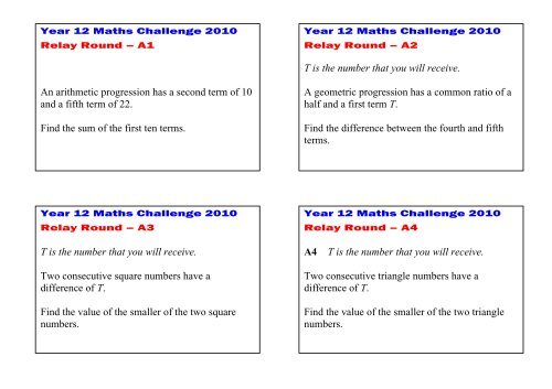 Relay Q & A - Suffolk Maths