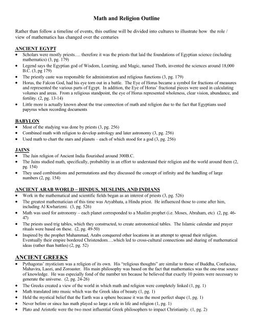 Math and Religion Outline ANCIENT GREEKS - Suffolk Maths