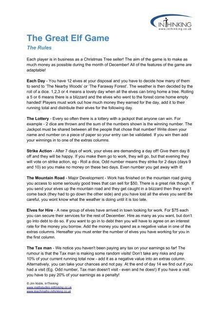 The Great Elf Game - Suffolk Maths