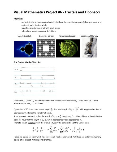 Visual Mathematics Project #6 - Fractals and Fibonacci - Suffolk Maths