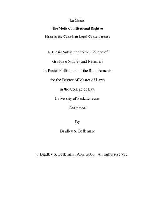 A Thesis Submitted to the College of Graduate Studies and ...