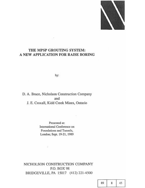 THE MPSP GROUTING SYSTEM: A NEW ... - Geosystems, L.P.