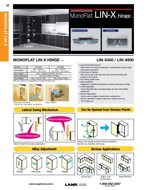 MONOFLAT LIN-X HINGE LIN-X450 / LIN-X600 ... - Sugatsune