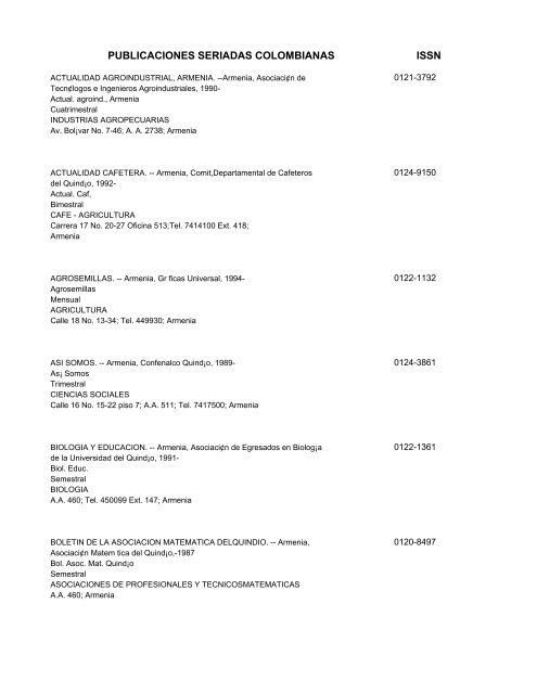 publicaciones seriadas colombianas issn - Sistema Unico de ...