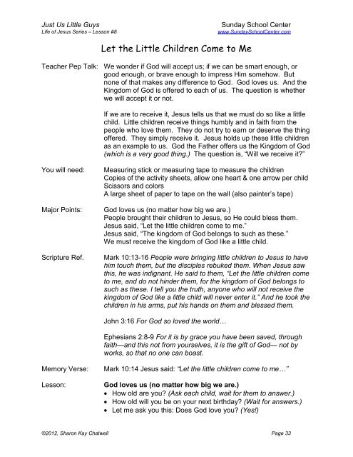 Lesson 8 - Let the Little Children Come to Me - Sunday School Center
