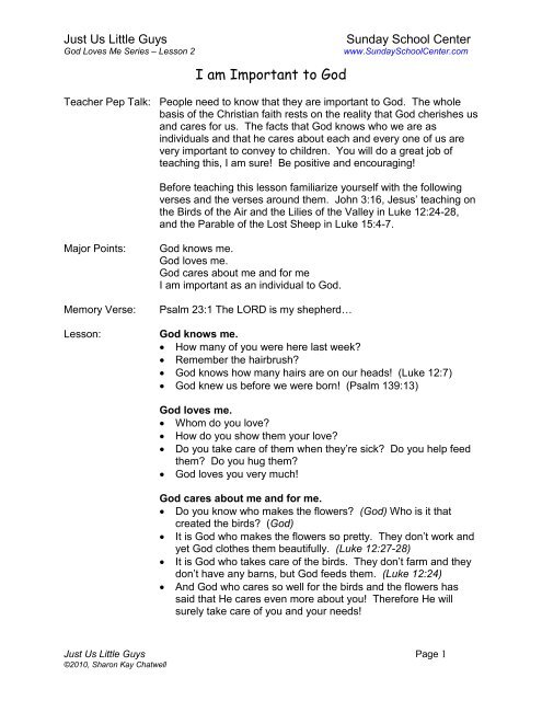 Lesson 2 - I am Important to God! - Sunday School Center