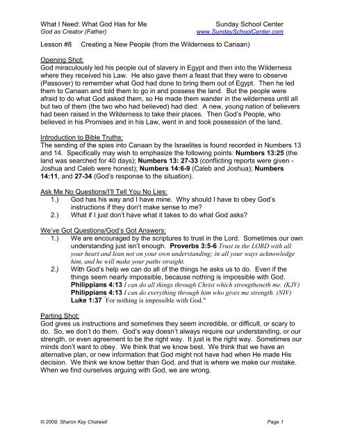 Lesson #8 Creating a New People - Sunday School Center