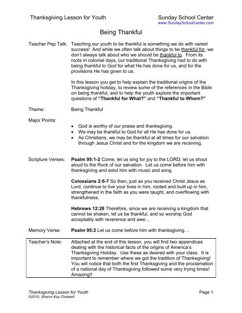 thanksgiving lesson for teens! - Sunday School Center