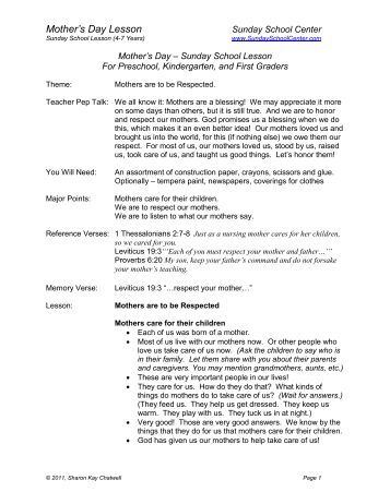 Mother's Day â Sunday School Lesson - Sunday School Center