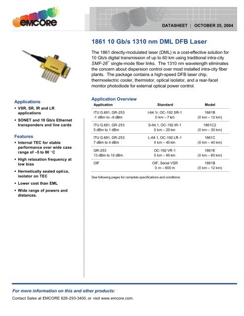 1861 10 Gb/s 1310 nm DML DFB Laser - EQ Photonics