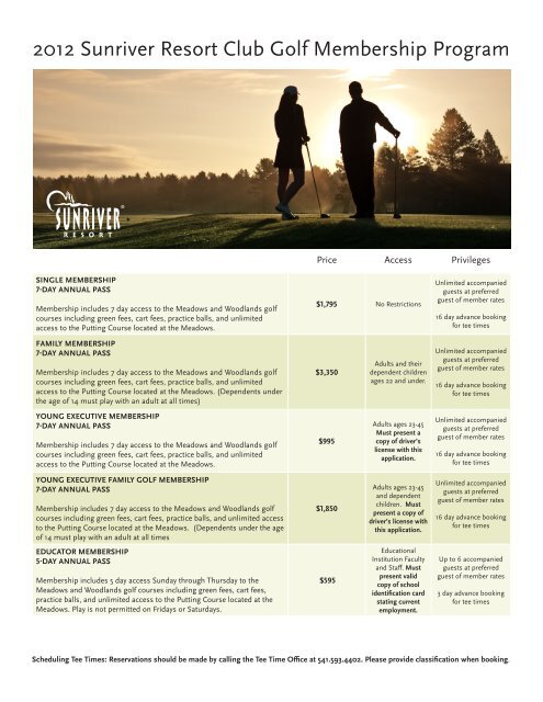 2012 Sunriver Resort Club Golf Membership Program