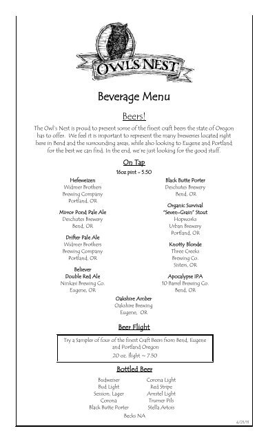 Beverage Menu - Sunriver Resort