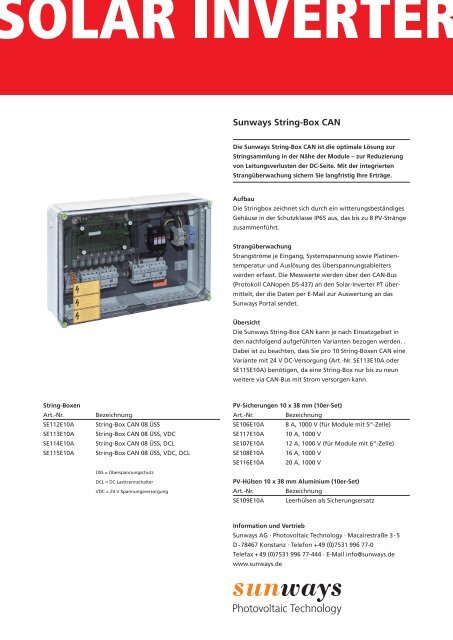 Sunways String-Box CAN - Sunways AG