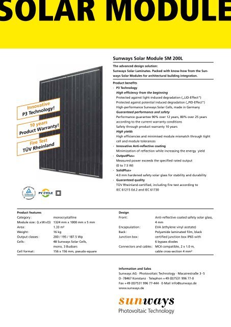 Data sheet SM 200L - Sunways AG