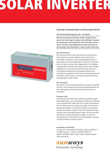 Sunways Communicator und Sunways Portal - Sunways AG