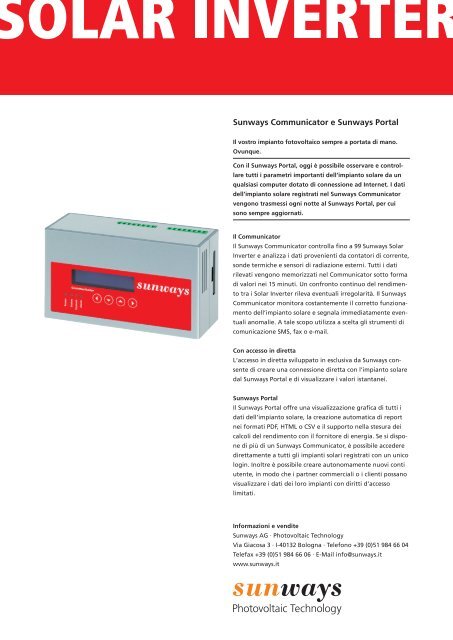 Sunways Communicator e Sunways Portal - Sunways AG