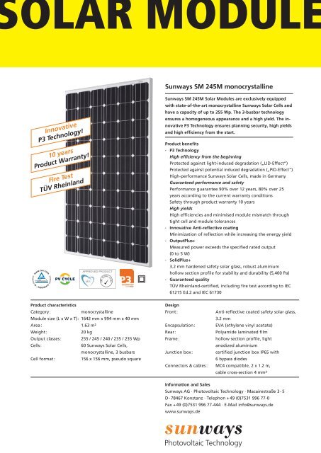 Data sheet SM 245M - Sunways AG
