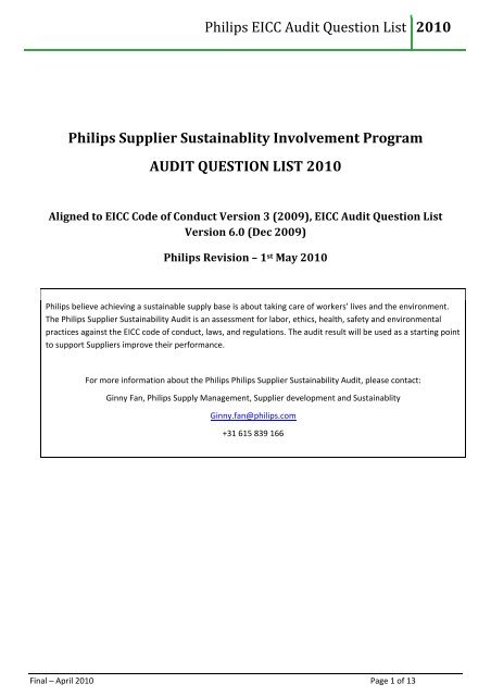 Philips EICC Audit Question List