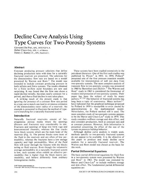 Decline Curve Analysis Using Type Curves for Two-Porosity Systems