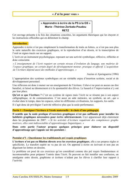 Zerbato Poudou Consigne _ Spécificités de la consigne à l’école ...