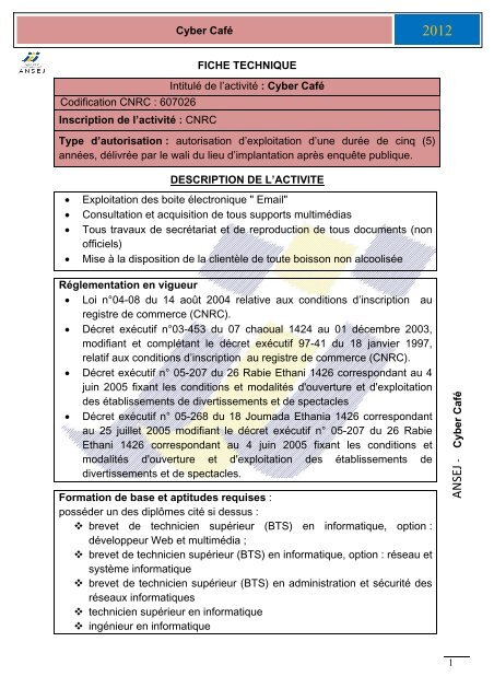liste des code d'activité cnrc