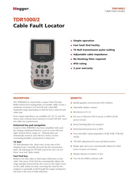 TDR1000/2 Cable Fault Locator - Maxtech
