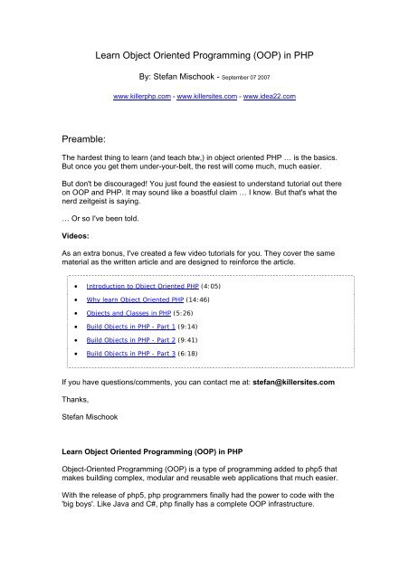 Learn Object Oriented Programming Oop In Php Preamble 5284