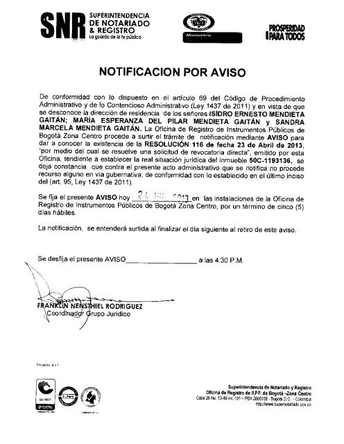 NOTIFICACION POR AVISO - Superintendencia de Notariado y ...