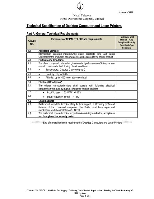 Technical Specification of Desktop Computer and ... - Nepal Telecom