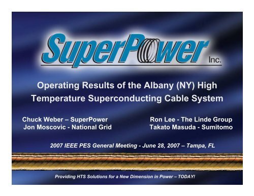 (NY) High Temperature Superconducting Cable System - SuperPower