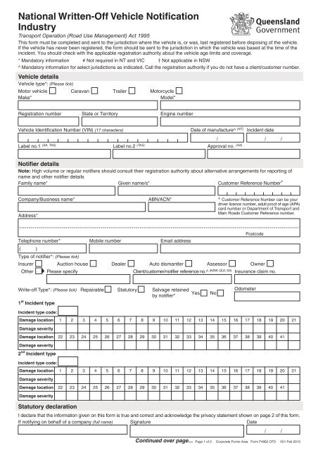 National Written-Off Vehicle Notification Industry