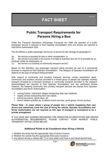 Public Transport Requirements for Persons Hiring a Bus (PDF*, 41kb)
