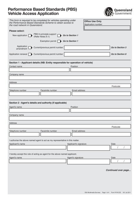Performance Based Standards (PBS) Vehicle Access Application
