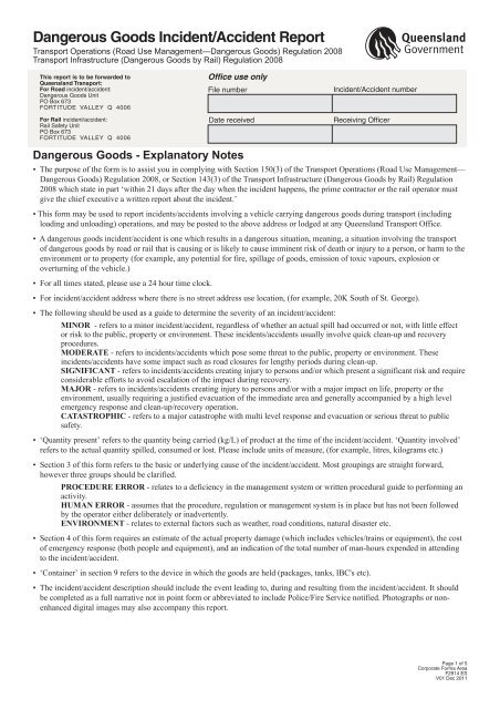 Dangerous Goods Incident/Accident Report - Queensland Government