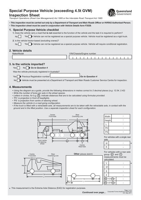 Special Purpose Vehicle (exceeding 4.5t GVM) Inspection Sheet
