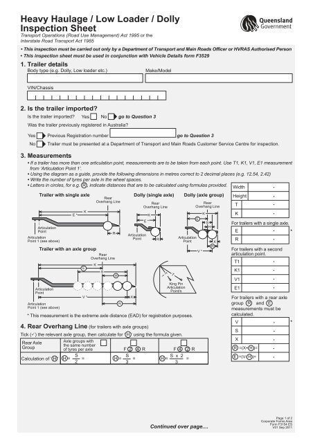 Heavy Haulage / Low Loader / Dolly Inspection Sheet