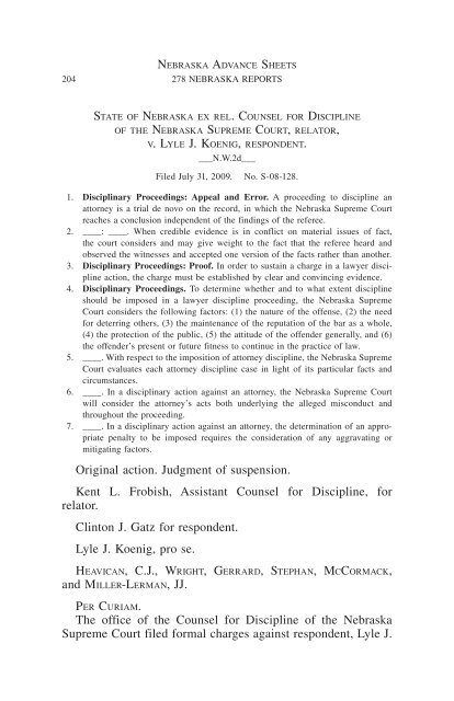 original action. Judgment of suspension. kent L ... - State of Nebraska